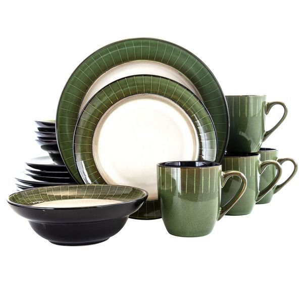 Elama Grand Jade 16 Piece Luxurious Stoneware Dinnerware , 16pc